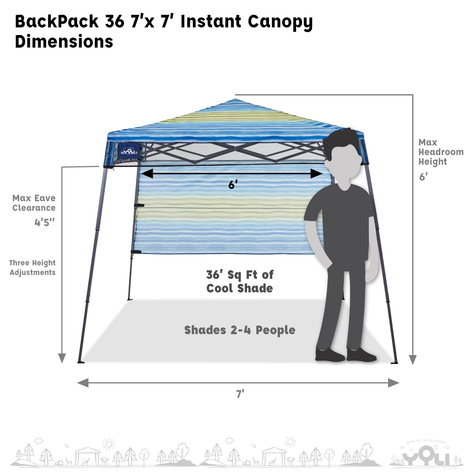 Yoli Backpack 36 7'x7' Instant Pop-Up Canopy Tent, Beach, Blue/Yellow