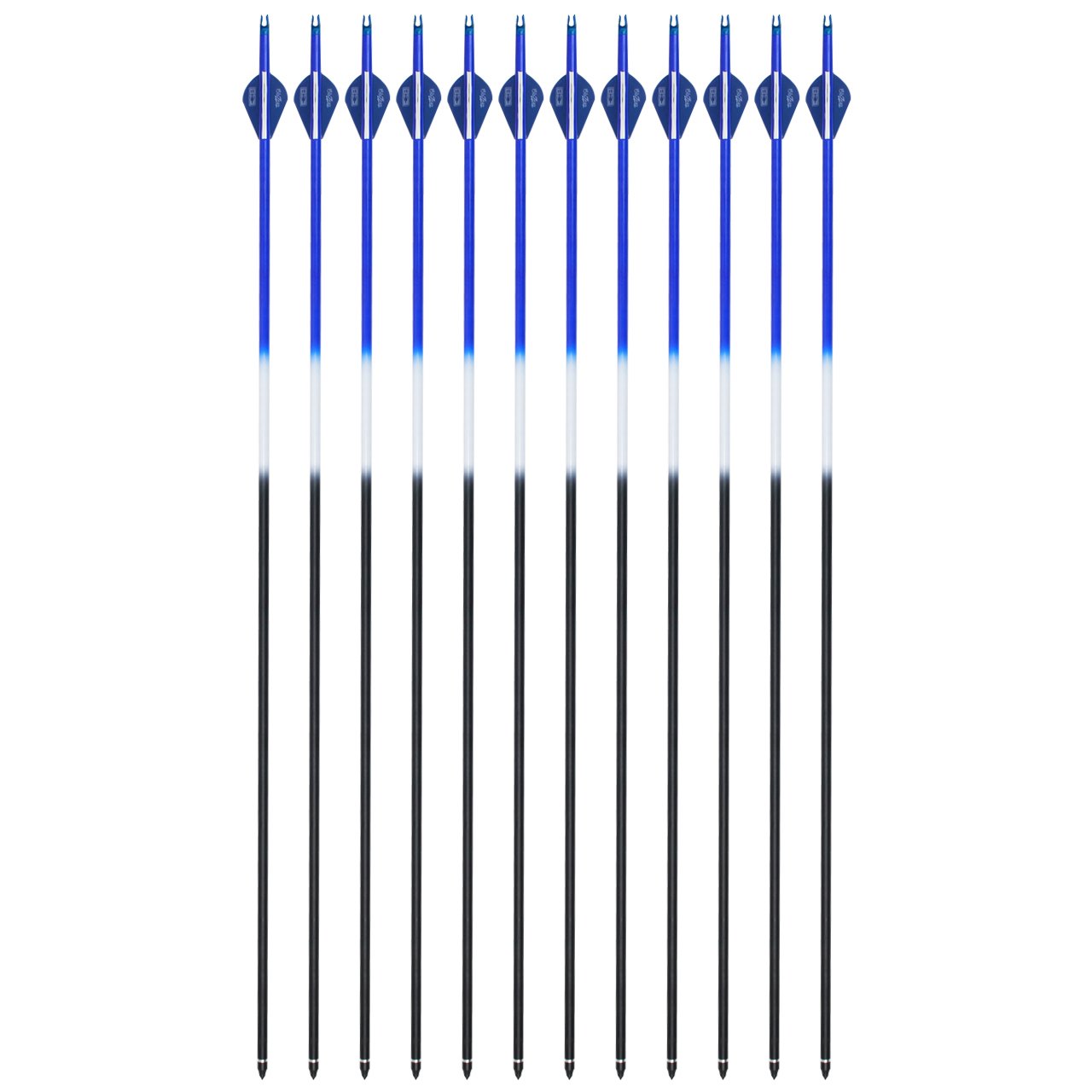 SinoArt 30-Inch Carbon Arrows 2" Blazer Vane 7.8mm Shaft Removable with Field Points Replaceable Tips for Recuve & Compound Bow (Pack of 12)
