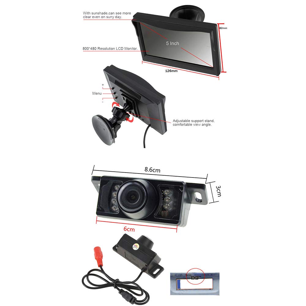 Wireless Reversing Parking Camera,5" TFT-LCD HD WiFi Backup Camera,IP68 Waterproof 360° Rear View Monitor