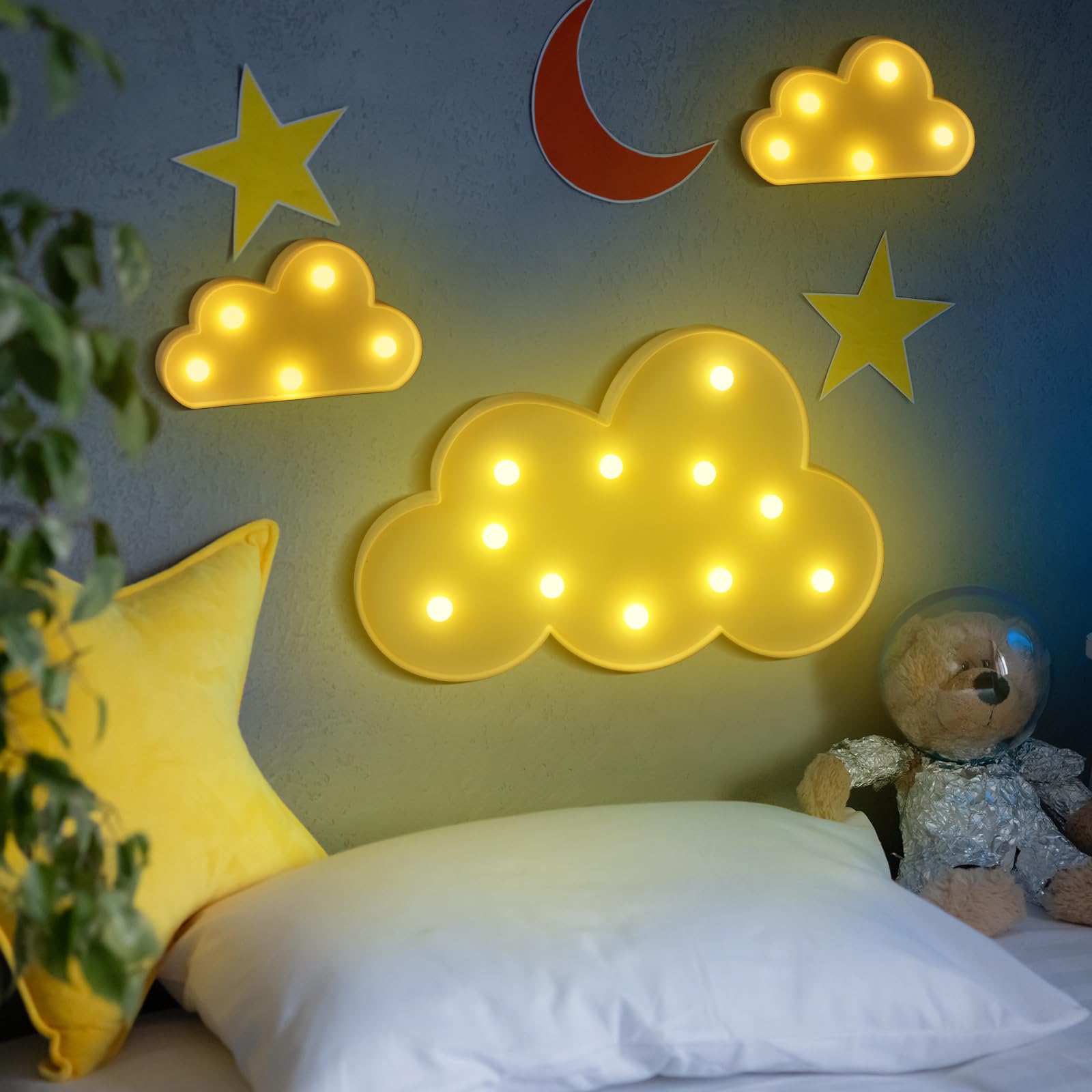 VIHOSE 3 Pcs LED Cloud Night Light 3D Cloud Lamp Decorative Flamingo LED Light Flamingo Night Lamp for Kids Wall Bedroom Nursery Birthday Party Decorations, 2 Sizes, Batteries Not Included (Cloud)