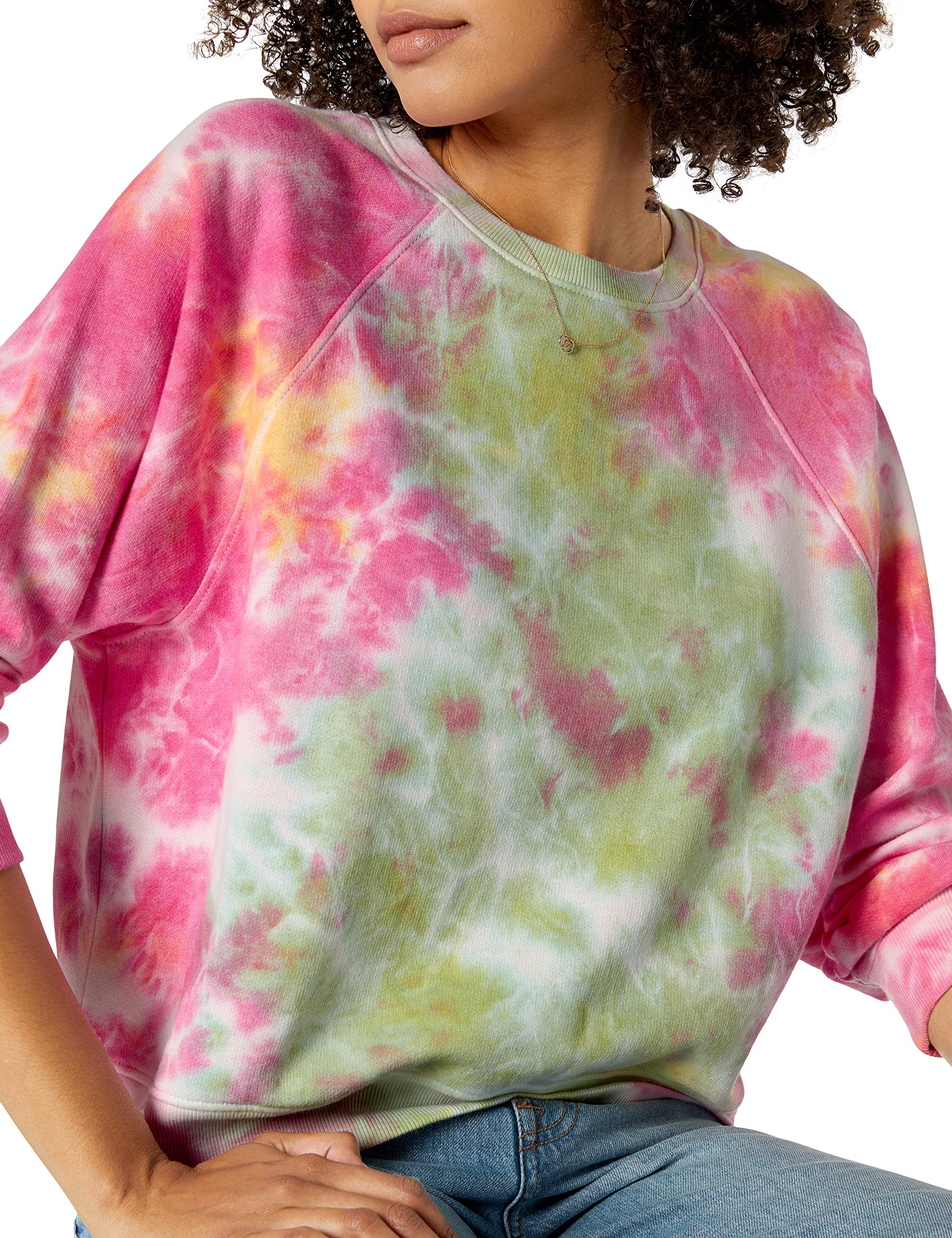 The Drop Women's Caroline Raglan Long Sleeve Fleece Sweatshirt Sweater, -Neon Tie Dye, XXL