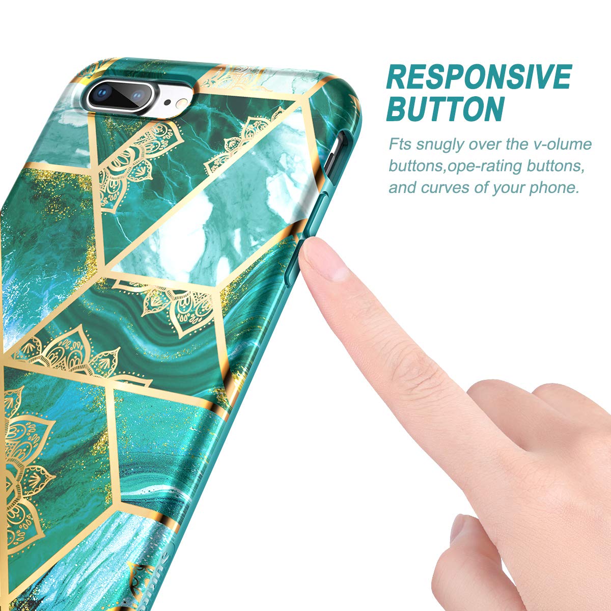 SURITCH Marble Case for iPhone 8 Plus/iPhone 7 Plus, [Built-in Screen Protector] Full-Body Protection Hard PC Bumper + Glossy Soft TPU Rubber Shockproof Cover for iPhone 7 Plus/8 Plus- White/Gold
