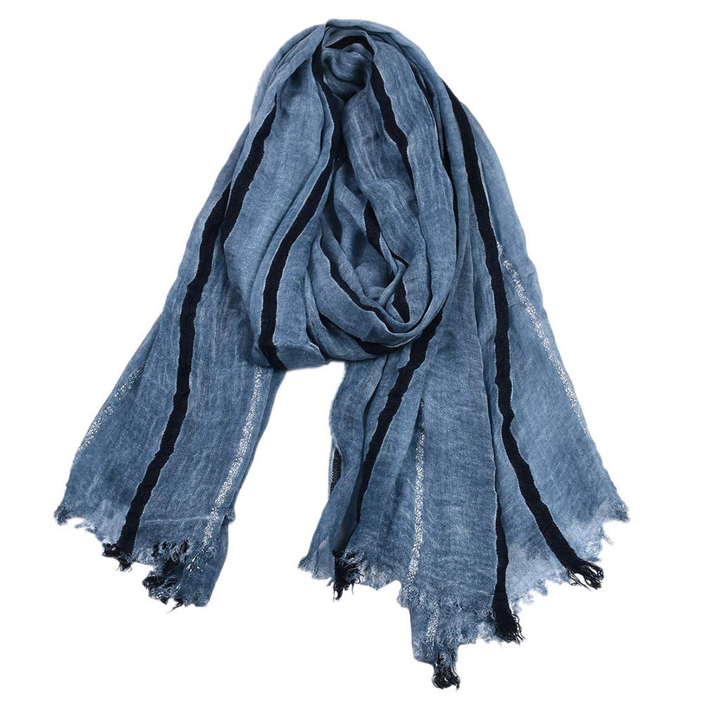 Runtlly Men Scarves Cotton-Linen Soft Warm Crinkle Long Scarf 180308 Blue