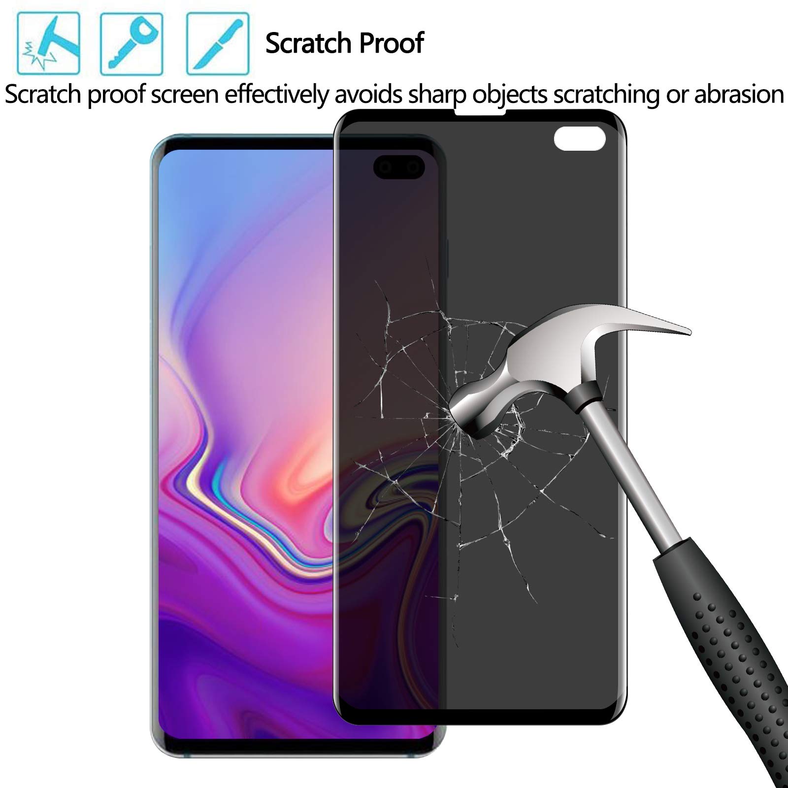 SURBUID Galaxy S10 Plus Privacy Screen Protector, Tempered Glass [Not for Galaxy S10] [Does Not Support Fingerprint Unlock] [Edge Glue] Case Friendly 3D Touch Screen Protector for Galaxy S10 Plus
