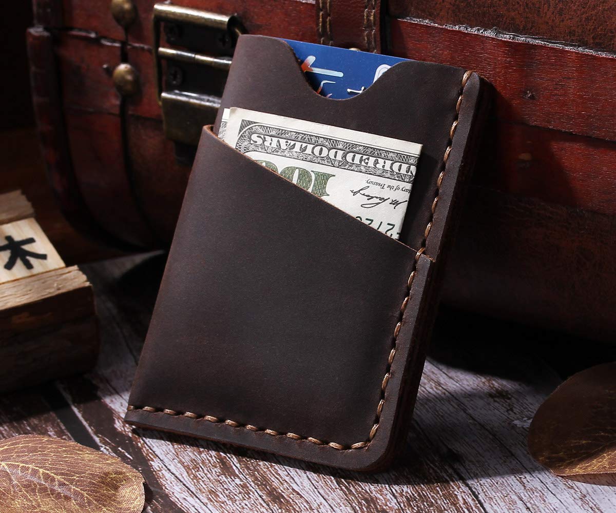 Robrasim Front Pocket Minimalist Slim Wallet, Handmade Genuine Leather Minimalist Credit Card Case Holder for Men & Women - Coffee