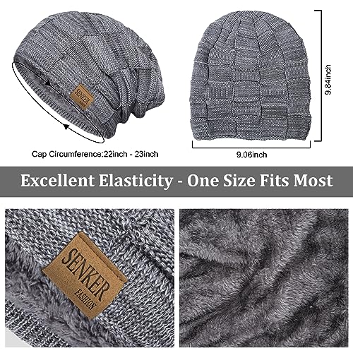 Senker Fashion Beanie Hat and Touchscreen Gloves Set (F-Grey, Large)