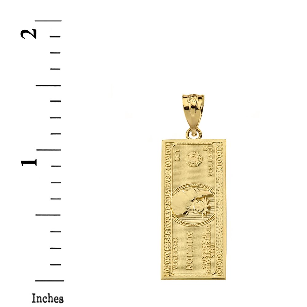 Solid 14k Yellow Gold One Million Dollar Bill Currency Pendant