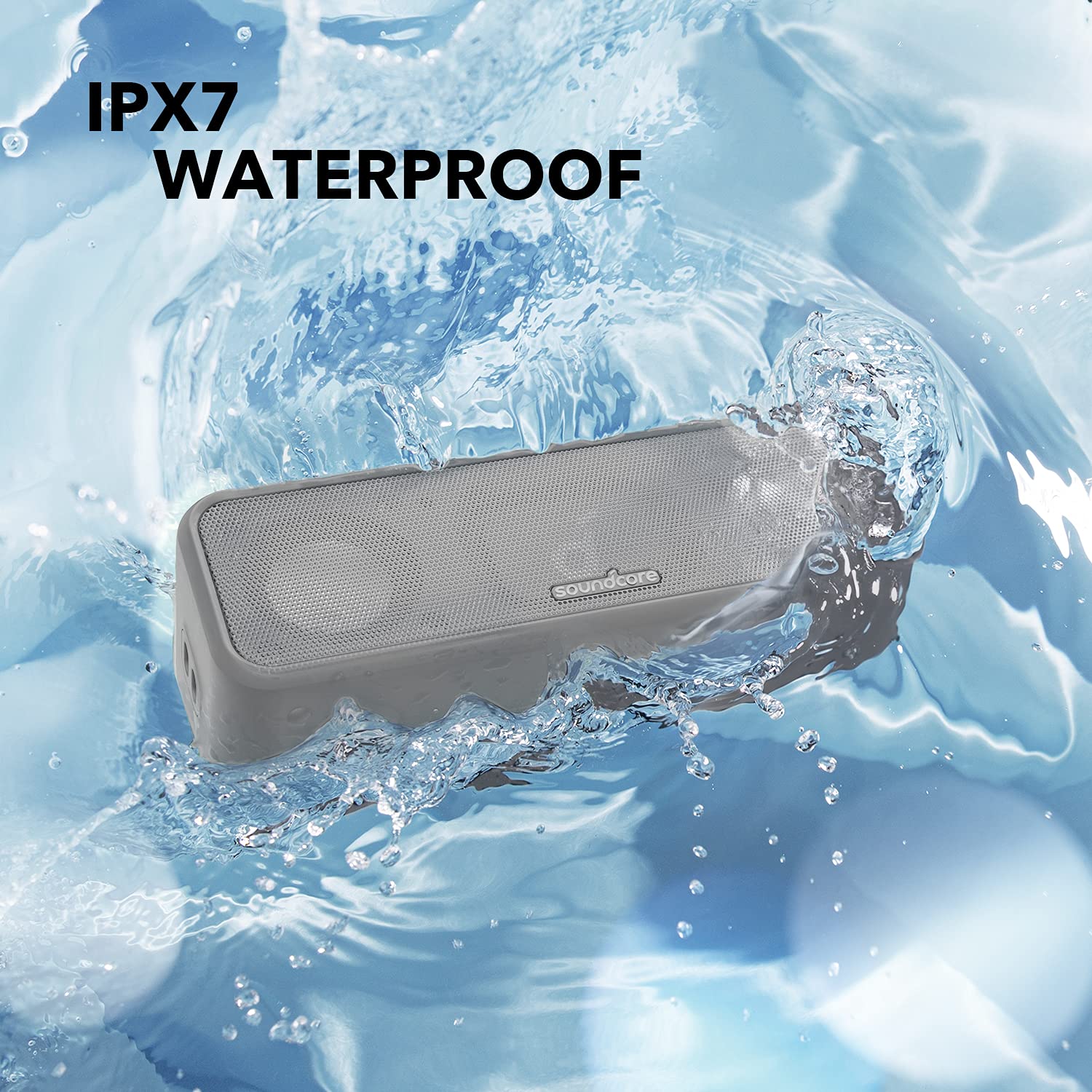 Soundcore 3 by Anker, Bluetooth Speaker with USB-C Connection, Stereo Sound, BassUp, Pure Titanium Diaphragm Drivers, 24H Playtime, IPX7 Waterproof, PartyCast, App, Custom EQ, for Travel & Home, Gray