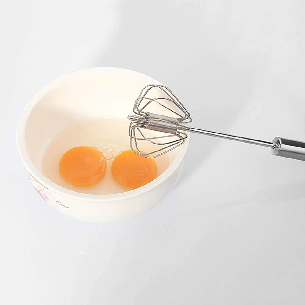 Stainless Steel Hand Push Egg Beater Mixer Home Kitchen Whisk Milk Frother Cooking Utensils Gadgets Blending Beating Stirring Semi Automatic Tool (1Pcs-Length 12, 35-Stainless)