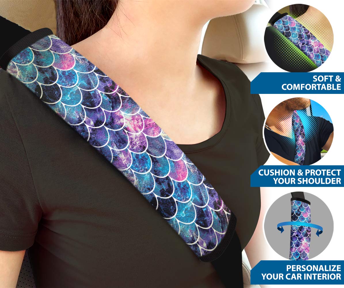 WIRESTER Soft Car Safety Seat Belt Shoulder Pad Cover Design, Cushion Harness Comfortable Pad - Mosaic Mermaid Scale