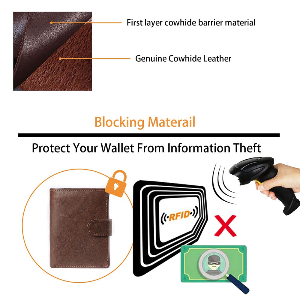 WULOUJIE Leather Wallet For Men, Travel Large Capacity Rfid Blocking Wallet, Bifold Wallets Can Be Hold Many Credit Card(coffee)