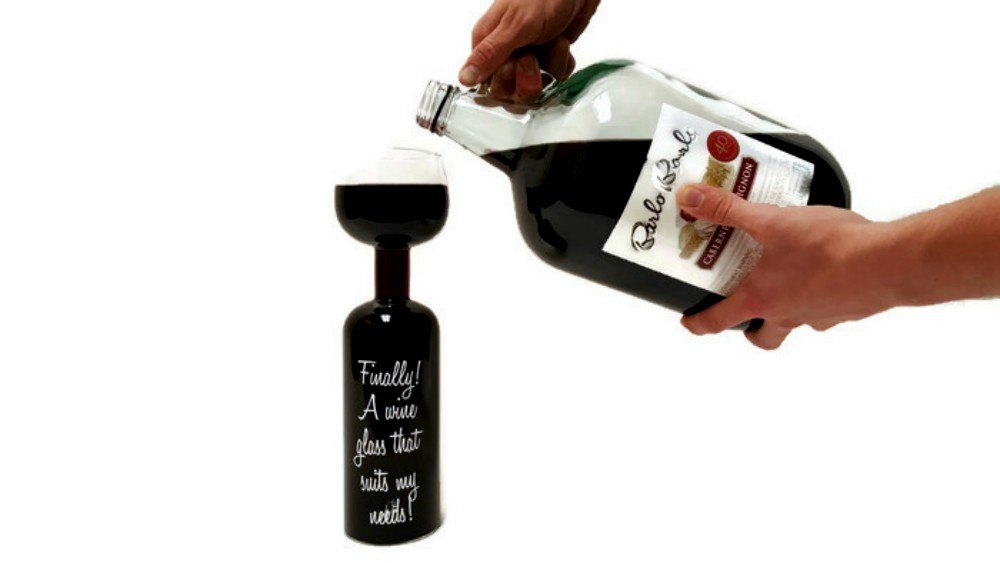 Zhouchou It's Wine O'Clock - Wine Bottle Shaped Glass Novelty Gift - Fits a Whole 750ml Bottle of Wine!!!! (1)