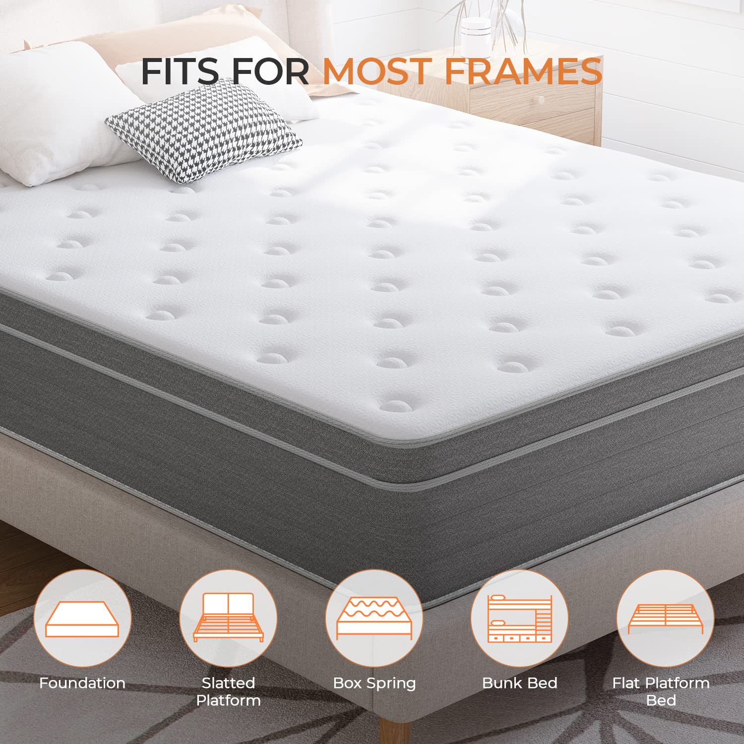 Sweetnight Queen Mattress, 12 Inch Memory Foam and Hybrid Innerspring Mattress for Motion Isolation and Cool Sleep, Mattress Queen, Grey, Island