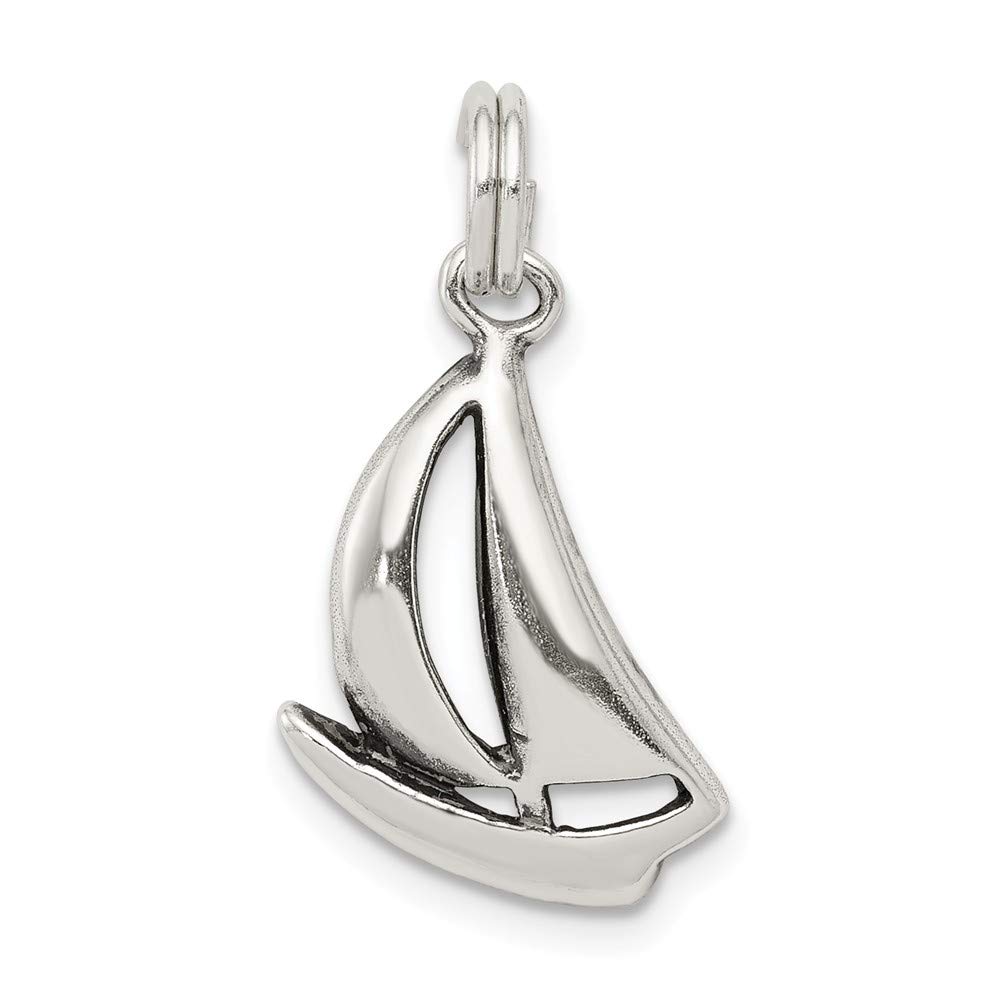 Solid 925 Sterling Silver Sailboat Pendant Charm (12mm x 20mm)