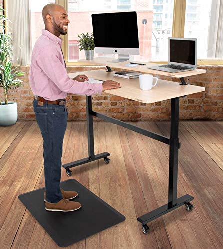 Stand Steady Tranzendesk | 55 Inch Standing Desk with Clamp On Shelf & Detachable Wheels | Crank Height Adjustable Sit to Stand Workstation | Monitor Riser Supports 3 Screens (55 in / Maple)