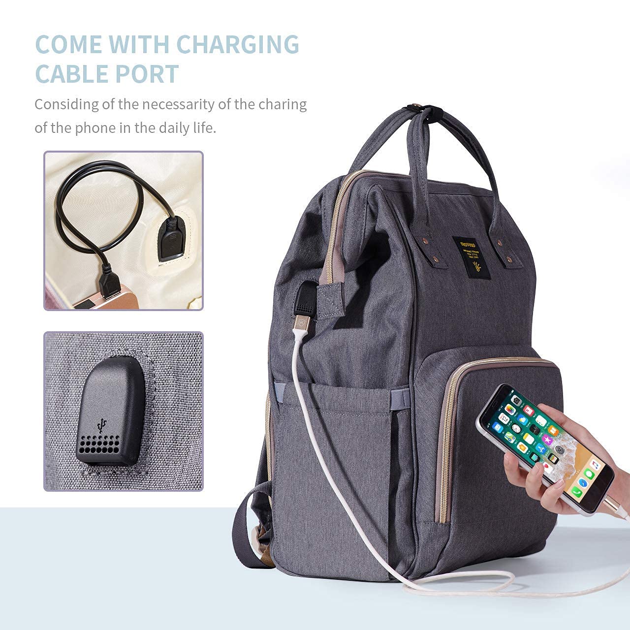 SUNVENO Diaper Bag Backpack with 4 Pack Stroller Hooks, Large Capacity Baby Bags Multifunction Travel Backpack for Mom and Dad, Grey