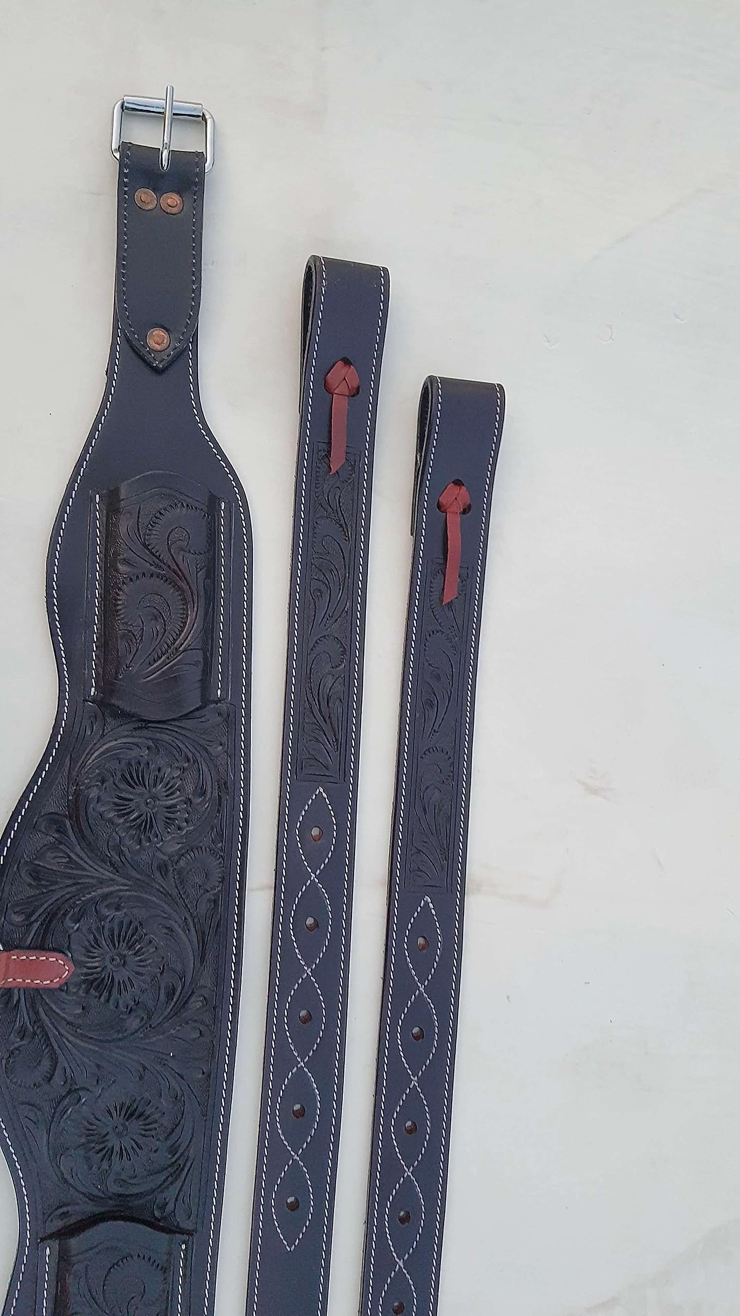 SHOWMEN CRAFT Western Horse Tooled Leather Rear Flank Saddle Oily Tan Roper Back Tan Cinch with Billets