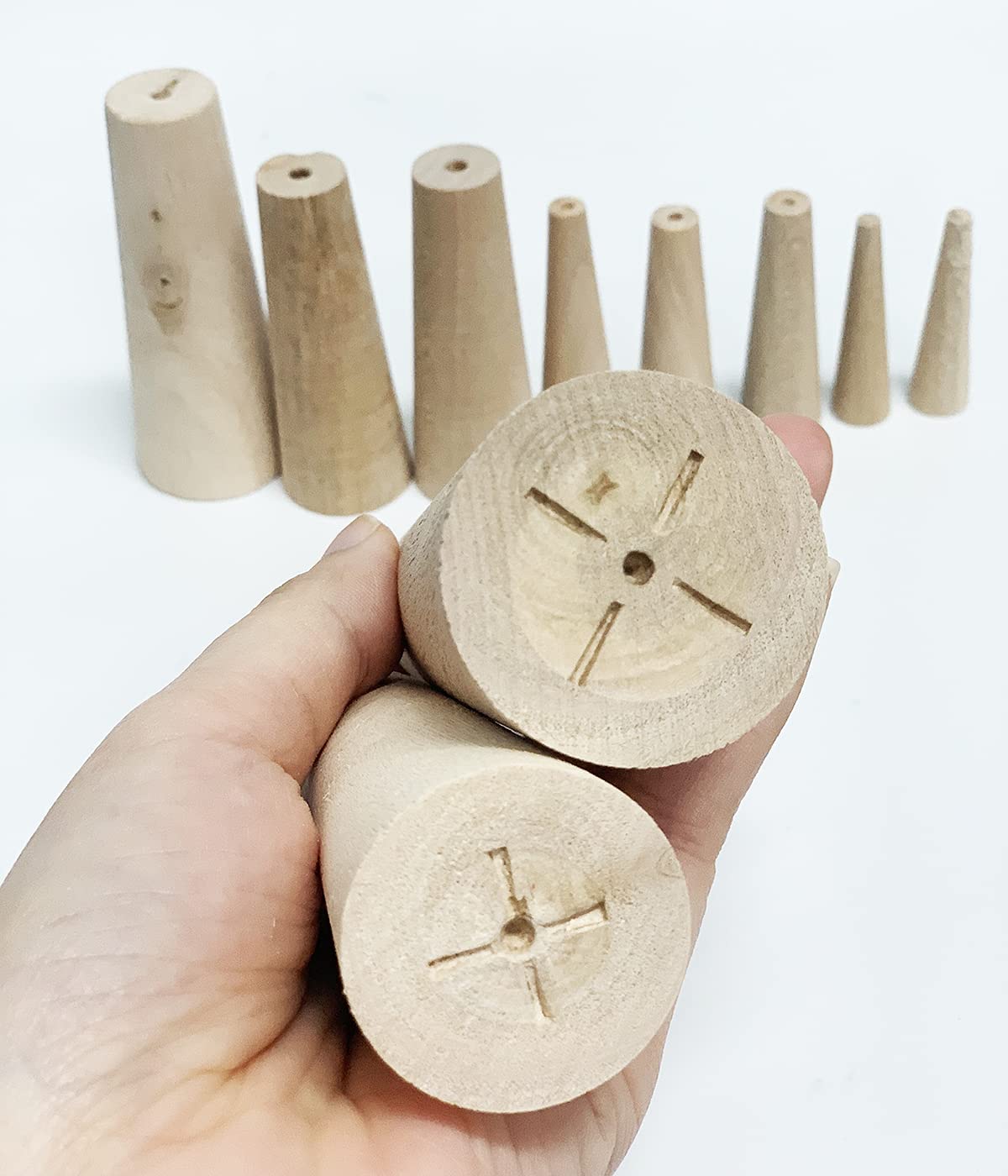 XHC1 Tapered Conical Thru-Hull Soft Wood Plugs Kits, 1/5 Inch to 1 3/5 Inch, 7 Different Sizes, Set of 10 Pcs