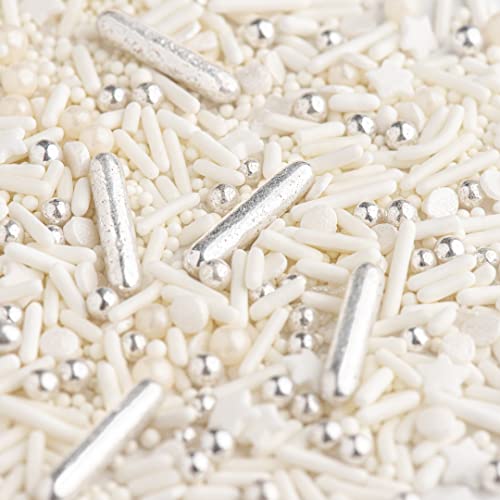 Sweets Indeed Sprinkles, Metallic Sprinkle Mix, Gold Dragée, Silver Dragée, Decoration Only, Perfect for Cake Decorations, Cupcake Topper, 6 ounces (Silver)