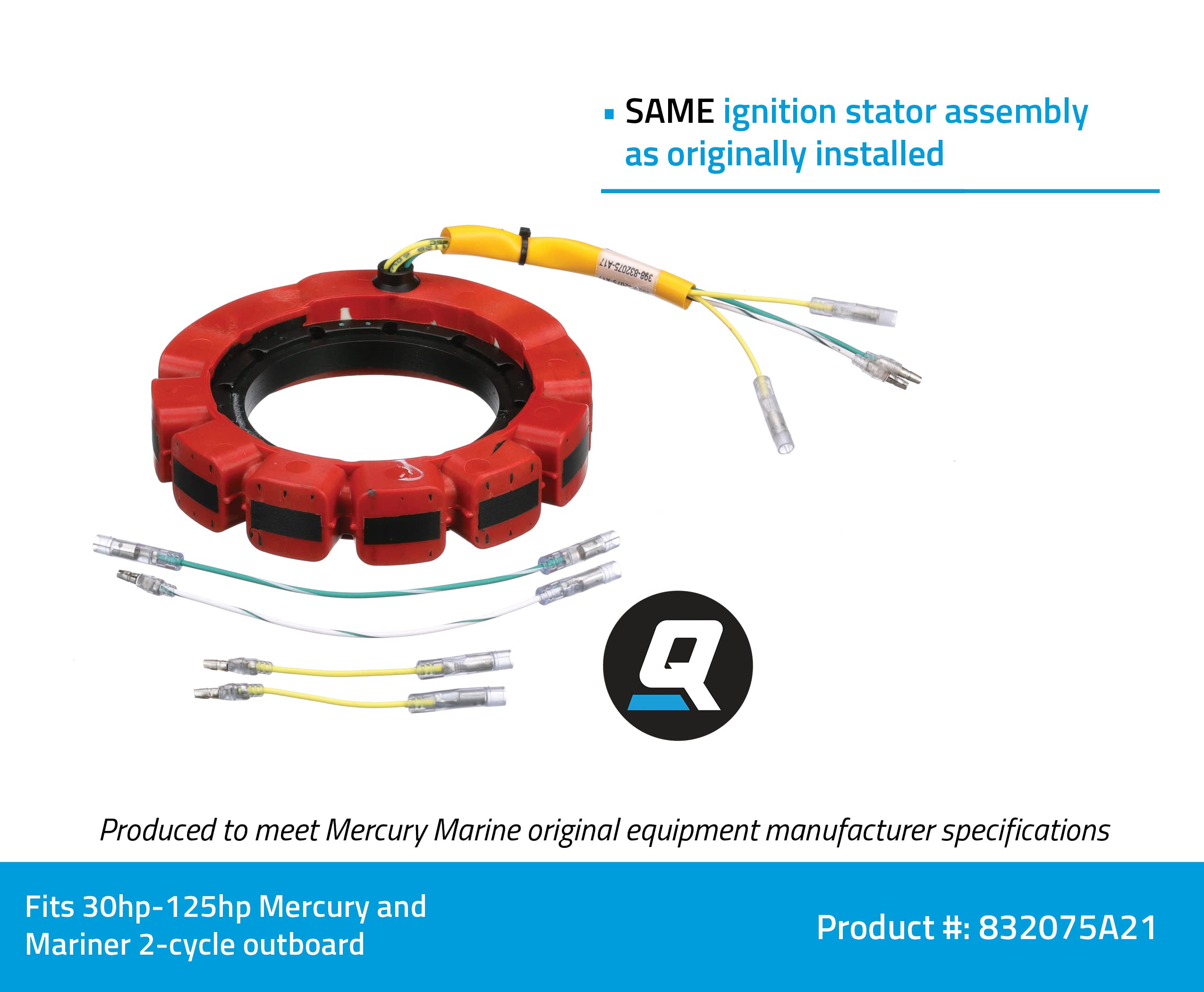 Quicksilver 832075A21 Ignition Stator Assembly for Mercury and Mariner 2-Cycle 30-125 Hp Outboards