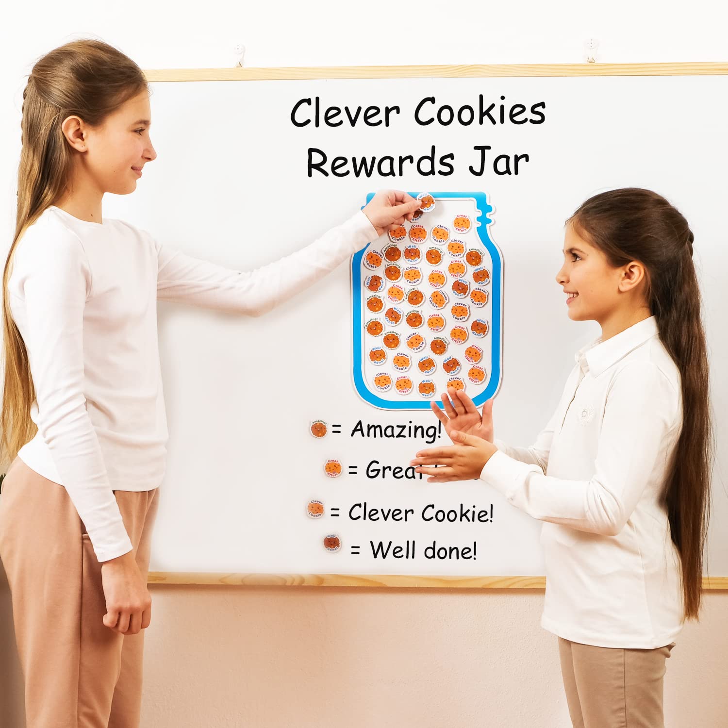 Simply magic 50+5 PCS Magnetic Clever Cookies Rewards Jar for Kids - Behavior Management Classroom Tools, Marble Jar Reward System for Classroom, Positive Behavior Reward Chart for Classroom