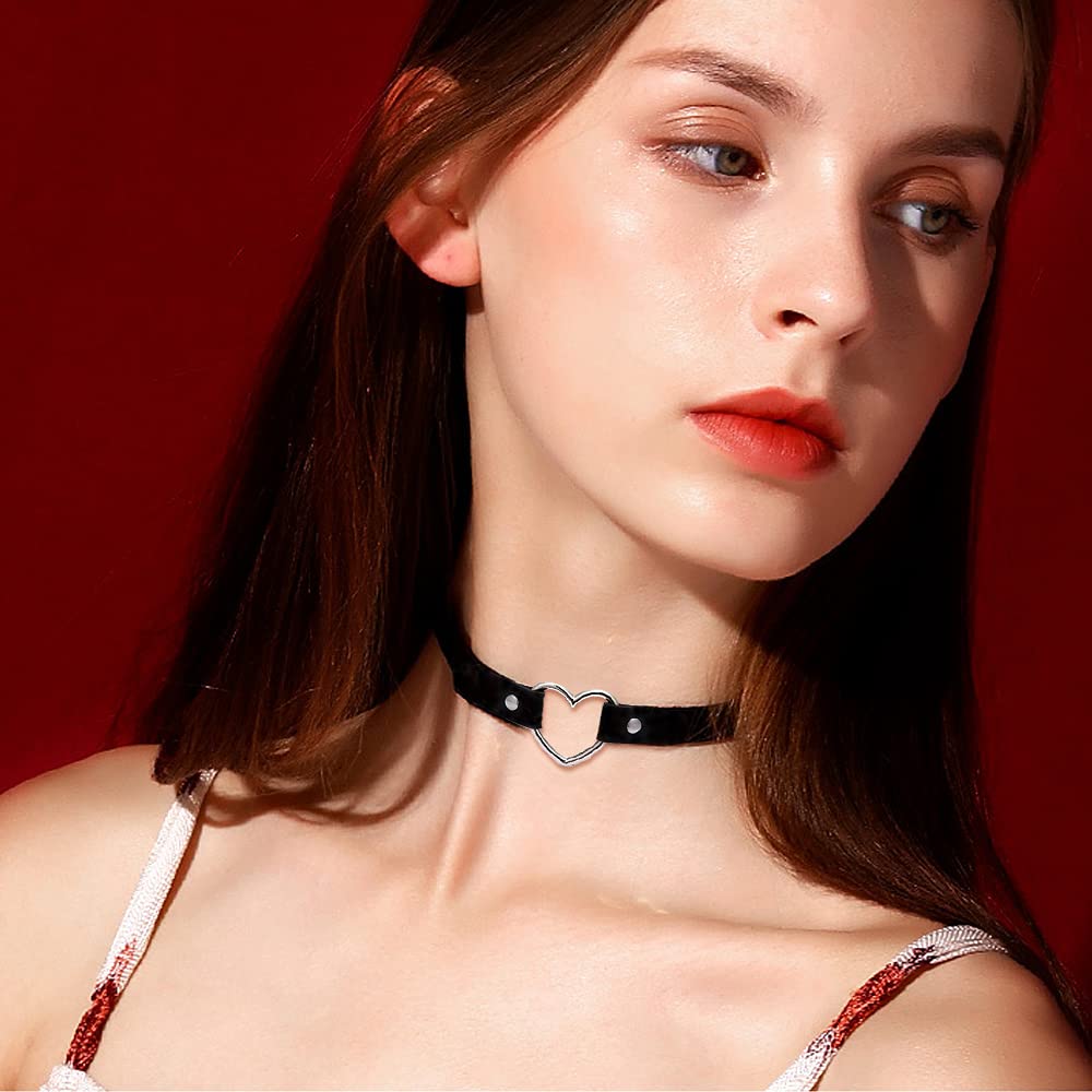 XIMEO 8PCS Black Leather Choker Necklaces - Punk Goth Adjustable PU Leather Choker Collar Metal Rivet Spiked Choker