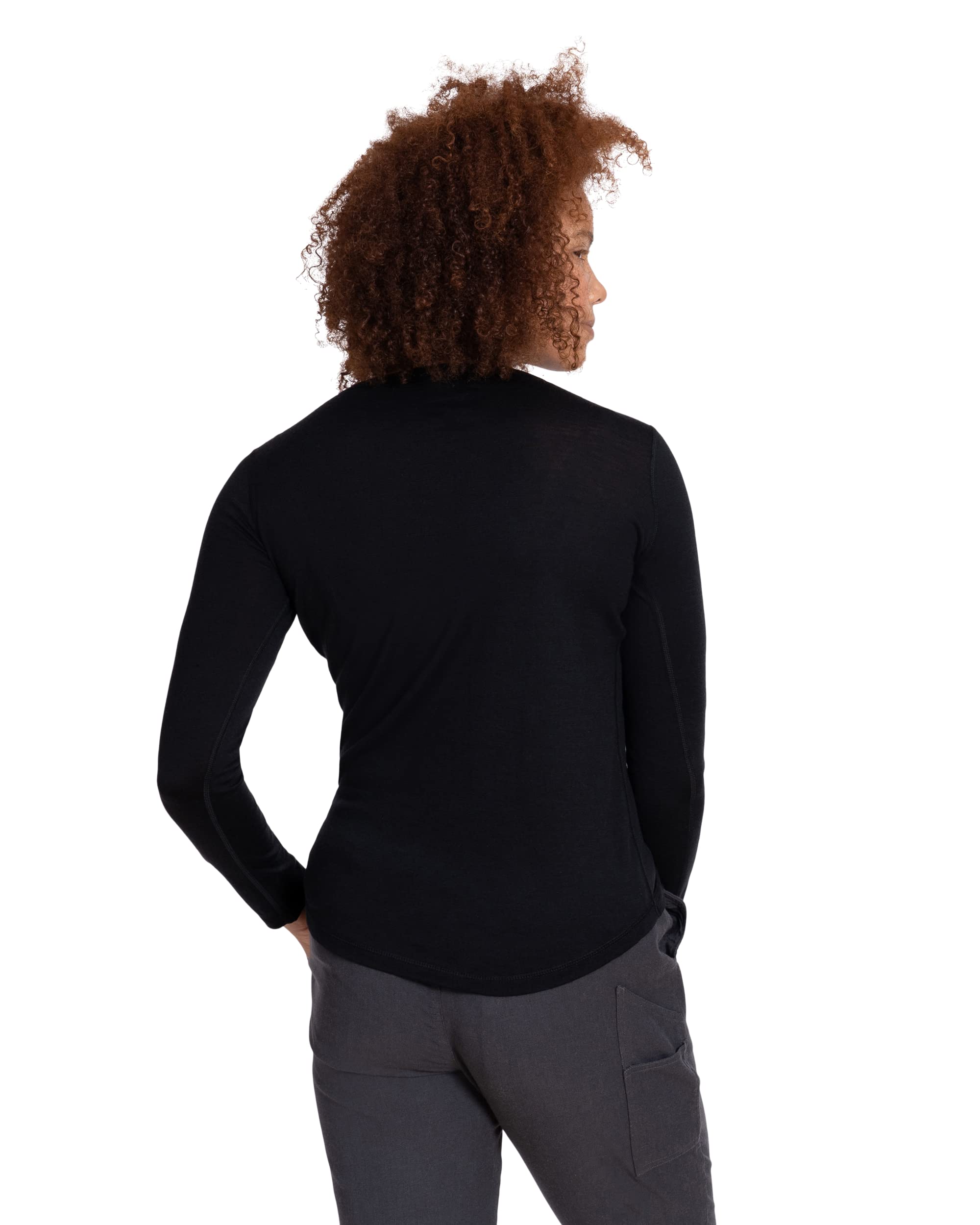 Woolly Clothing Women's Merino Wool Long Sleeve Henley - Wicking Breathable Anti-Odor - Black - S