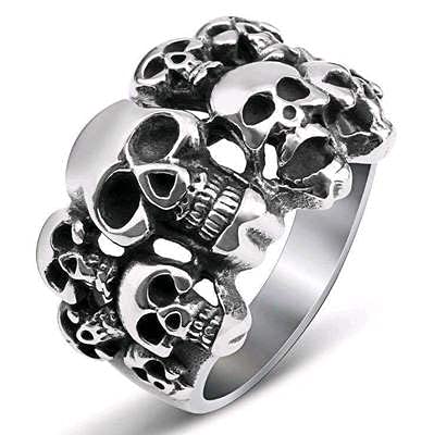 zhb Ghost Ring Titanium Steel Skull Ring fashion domineering Retro (A, 10)
