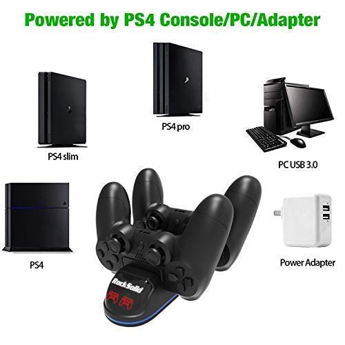 RockSolid PS4 Controller Charger, Playstation 4 Charging Station, PS4 Charging Dock, PS4 Dual Shock Controller Charger for Sony Playstation 4 Controller (Upgrade, Red-Blue)