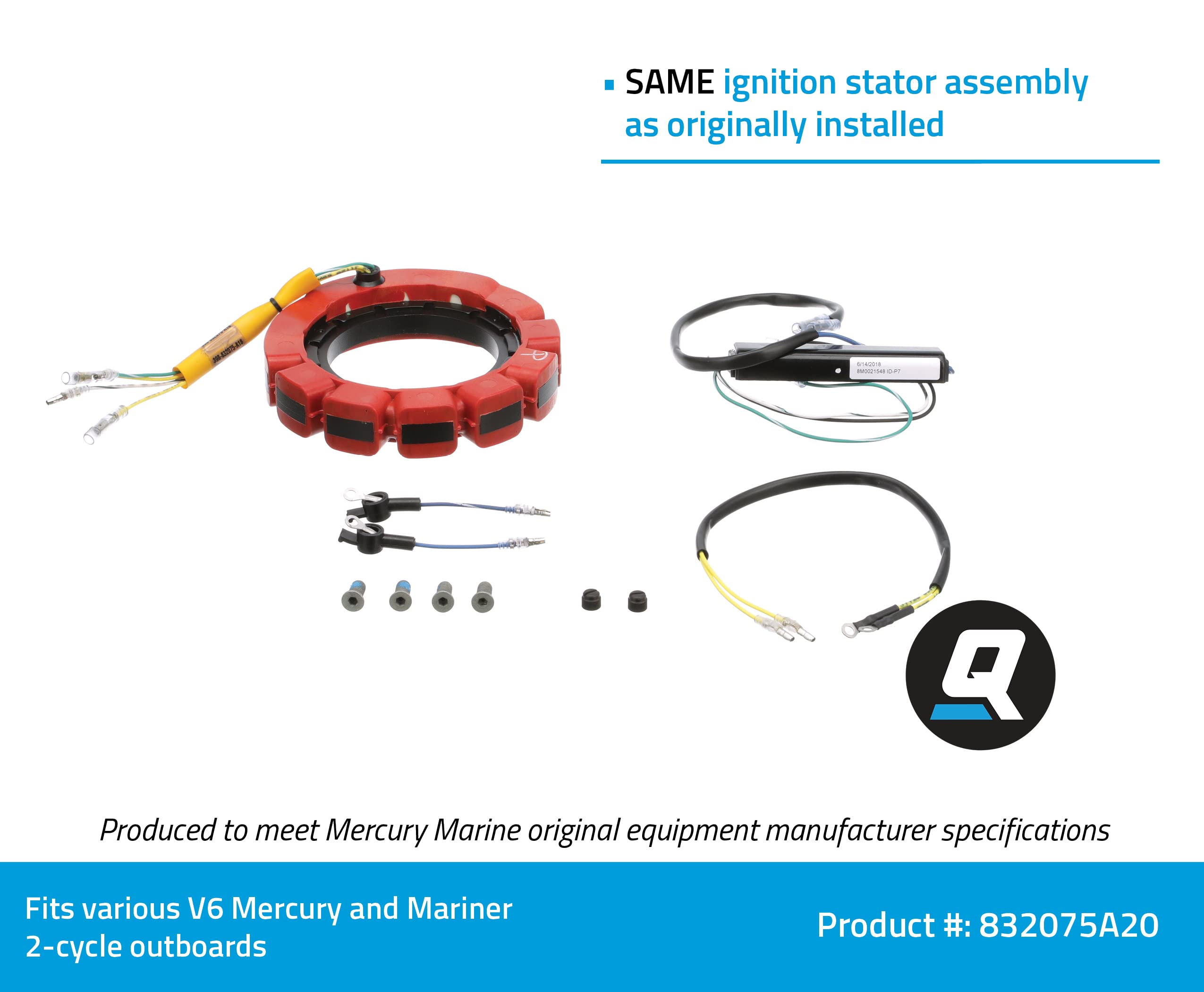 Quicksilver 832075A20 Ignition Stator Assembly for Mercury and Mariner 2-Cycle 45-50 Hp Outboards