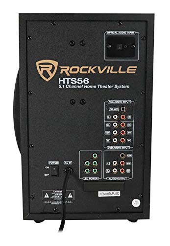 Rockville HTS56 1000w 5.1 Channel Home Theater System/Bluetooth/USB+8" Subwoofer, Black