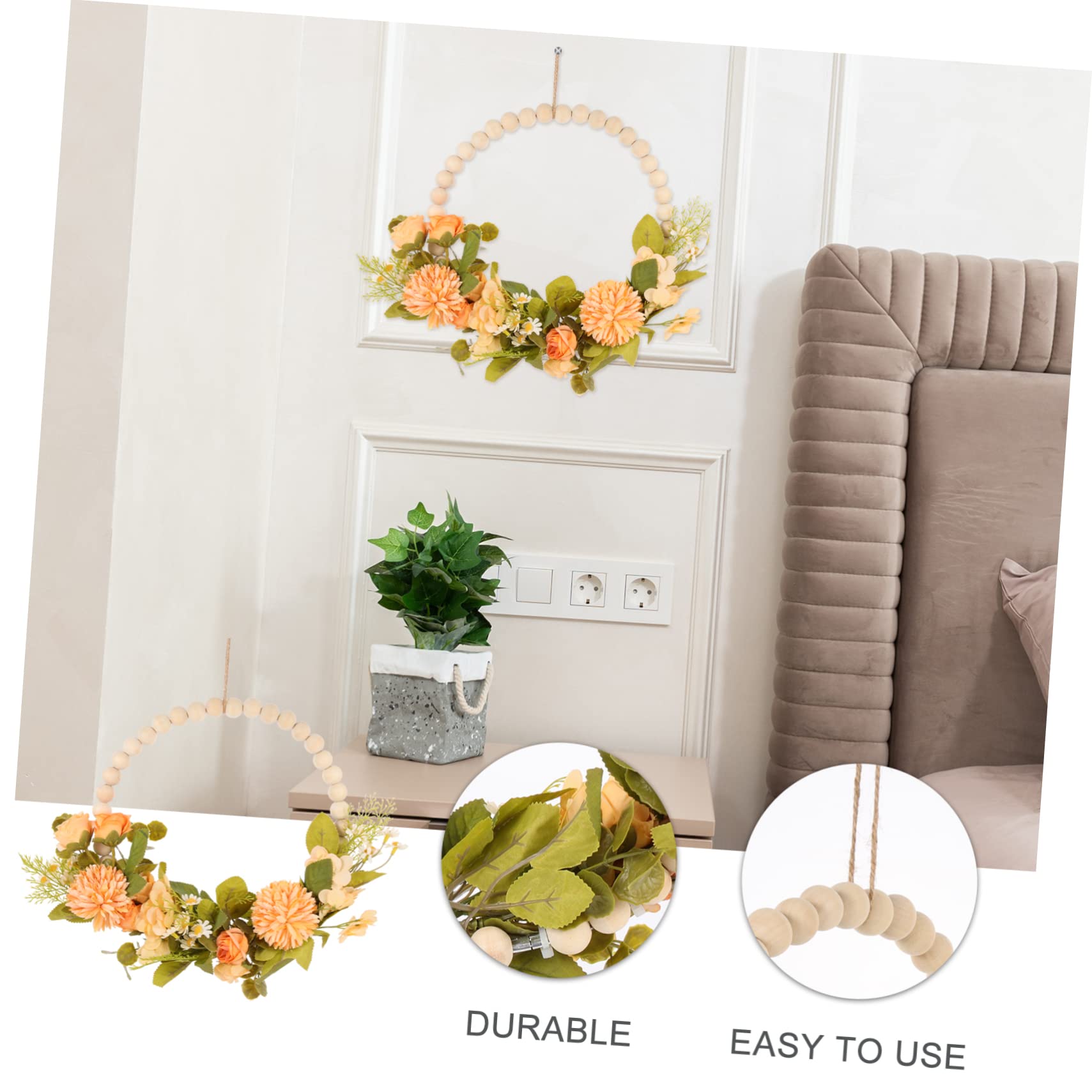 ULDIGI Faux Wood Bead Garland Green Wreath Artificial Wreath Wall Stickers& Murals Table Wreath Garland Fall Front Door Wreaths Eucalyptus Hoop Wreath Plastic Wedding Bride Lamb