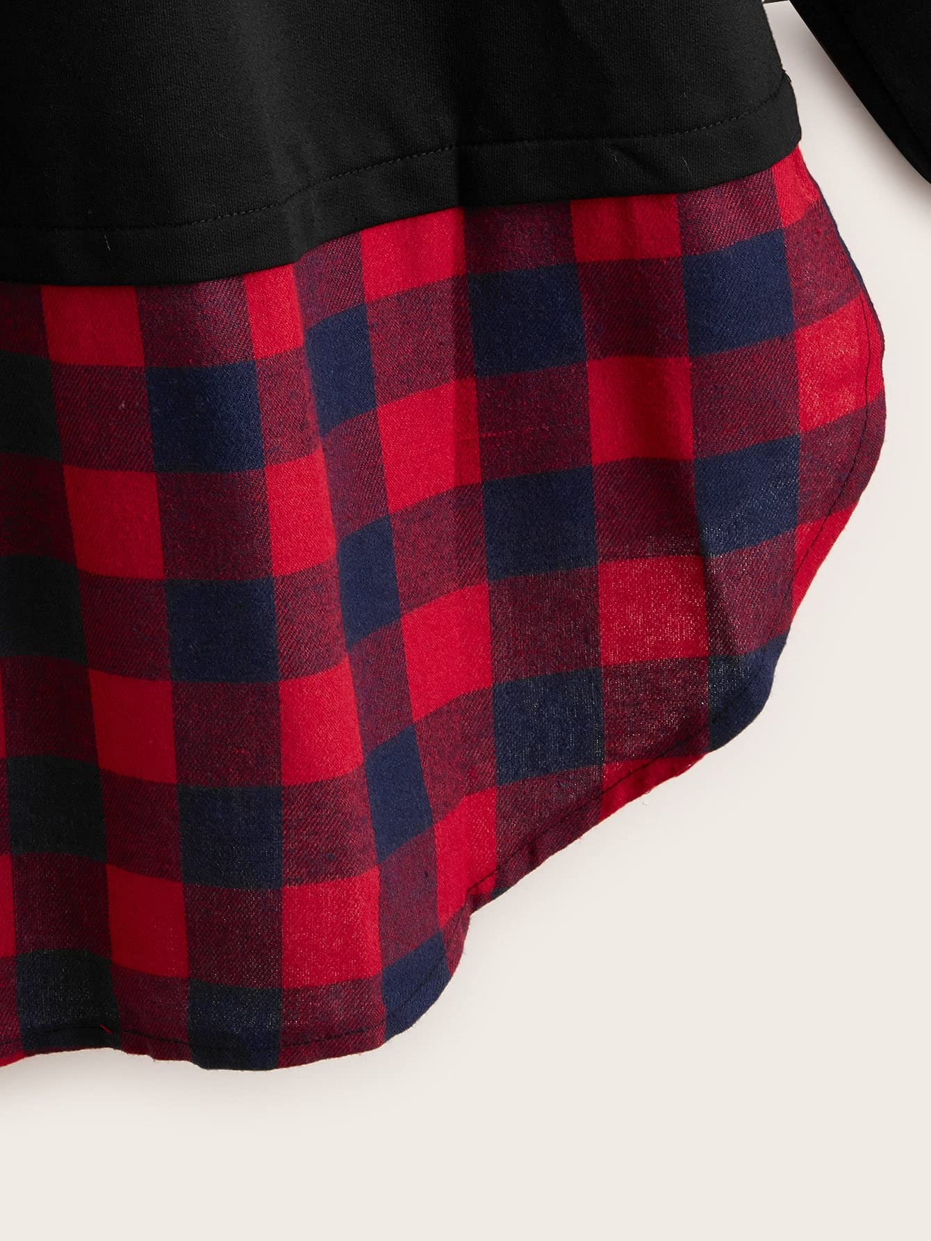 WDIRARA Women's Plus Size Plaid Long Sleeve Drawstring Hoodie Sweatshirt Black 3XL