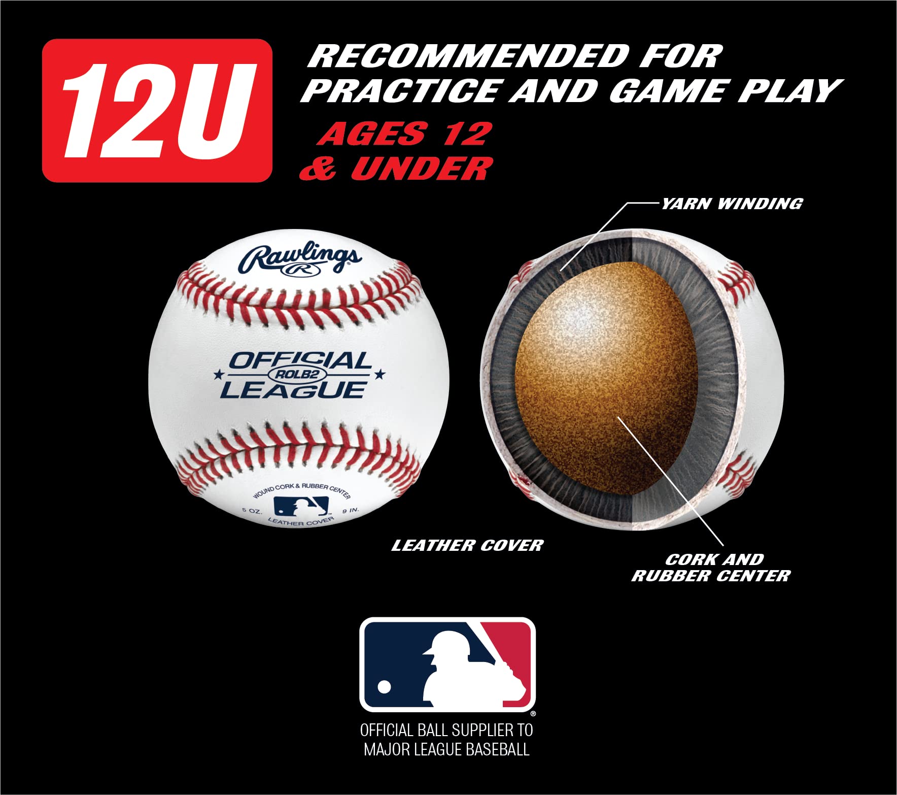 Rawlings | Official League Recreational Use Practice Practice Baseballs | ROLB2 | Youth/12U | 12 Count