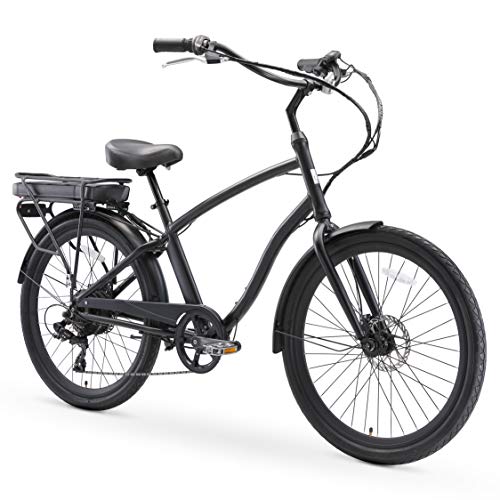 sixthreezero EVRYjourney Men's Electric Bike, 7-Speed Beach Cruiser eBike Bicycle, 250 Watt Motor, 26 Inch Wheels, Matte Black