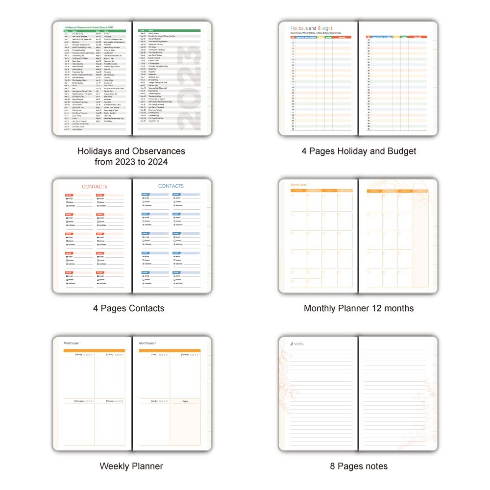 Undated Academic Weekly and Monthly Planner for 2023, 2024 and 2025, 5.75"x 8.2" 12 Month Spiral Planner with Tabs, Thick Paper, Twin-Wire Binding, Inner Pocket, 4 Sheets Stickers Rainbows