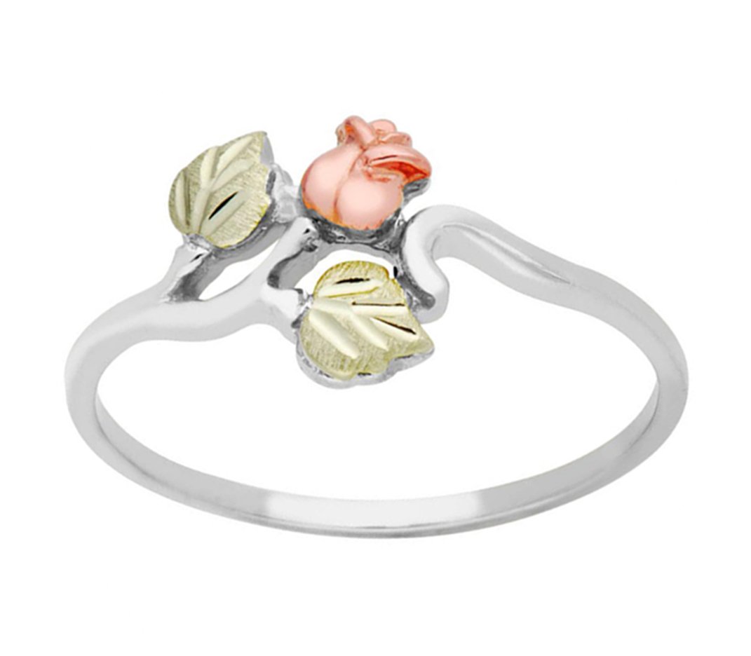 Slim-Profile Rose Ring, Sterling Silver, 12k Green and Rose Gold Black Hills Gold Motif, Size 9