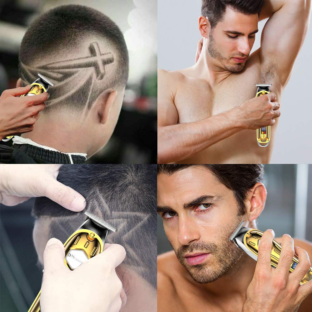 SURKER Hair Clipper Mens Hair Cutting Beard Trimmer Kit USB Rechargeable T-Blade Cordless Barbers Machine Precision Trimmer LED Display