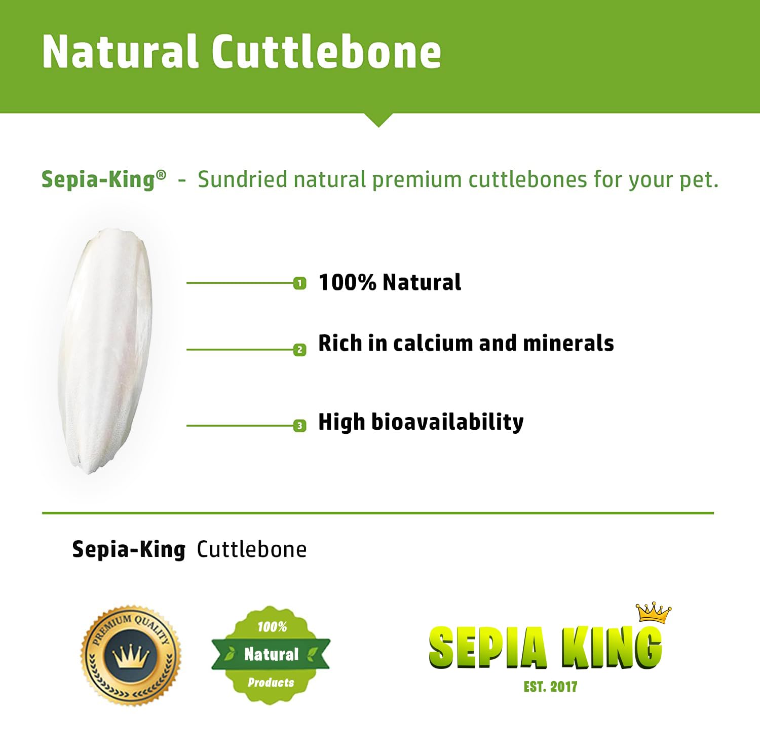 Sepia King - Extra Large - 100% Natural Calcium Supplement - Premium Cuttlebone perfect for Birds, Tortoises, Snails, Reptiles - Pack of 3