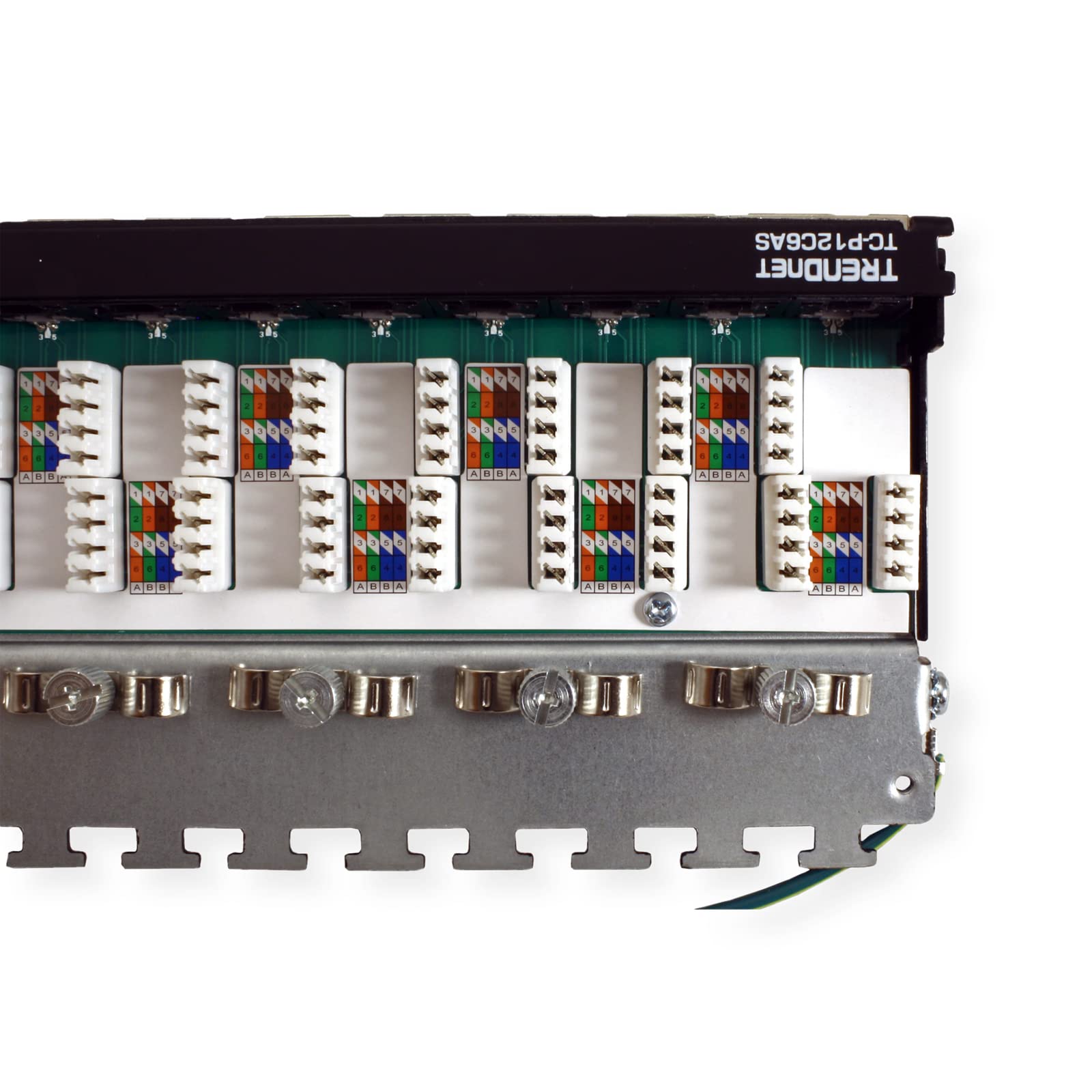 TRENDnet 12-Port Cat6A Shielded Patch Panel, 10G Ready, Cat5e,Cat6,Cat6A Compatible, Metal Housing, Color-Coded Labeling for T568A and T568B Wiring,Cable Management,Wall Mountable, Black,TC-P12C6AS