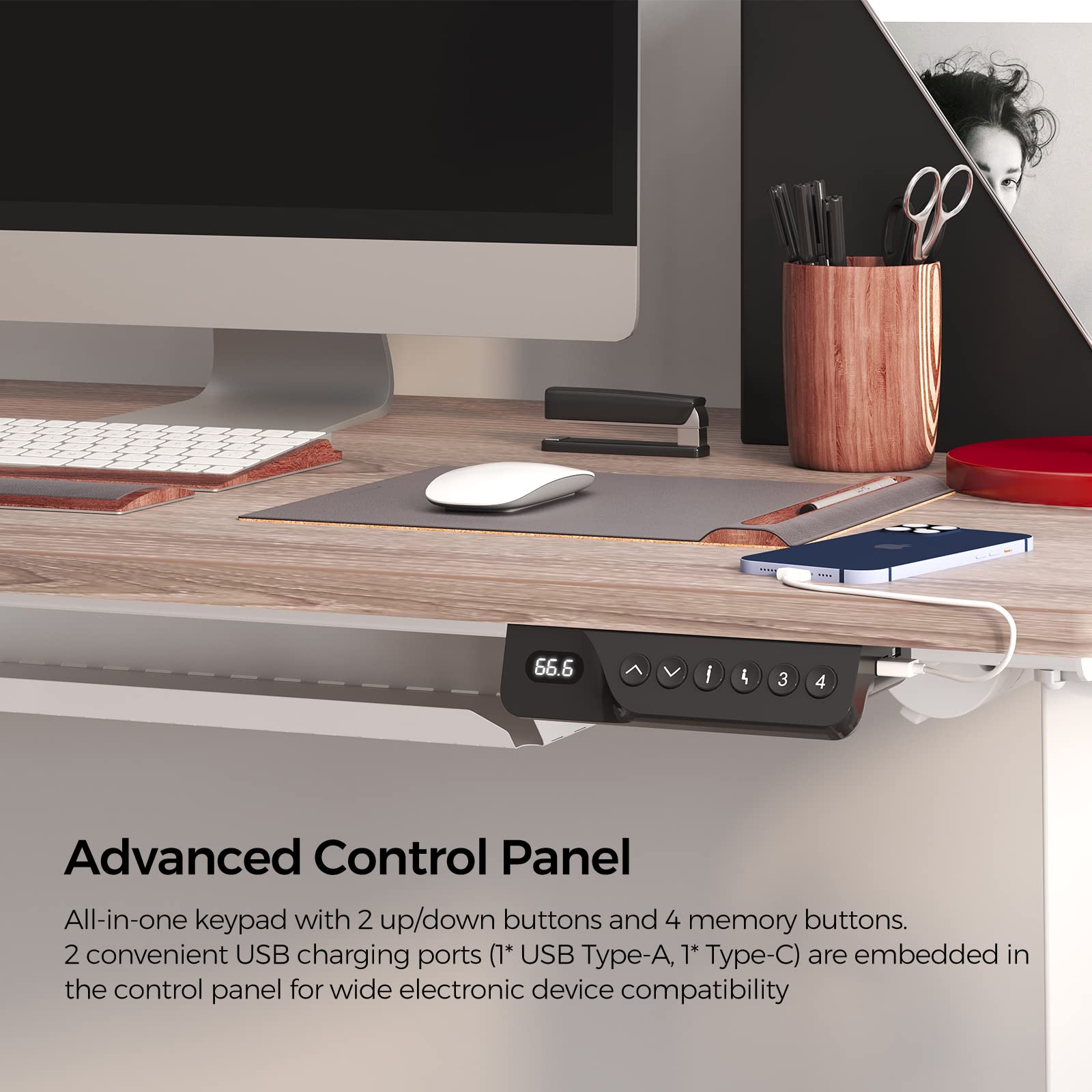 SANODESK Standing Desk Adjustable Height, 48x24 Inch Electric Standing Desk with Headphone Hook, Stand up Desk for Home Office Computer Desk,Handset with 4 Memory Presets and Charging Ports