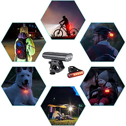 Ultra Bright USB Rechargeable Bike Light Set - Super Bright 5 Light Mode Powerful Bicycle Front Headlight and Back Taillight for Night Riding Road for Men, Women and Kids Mountain Bikes