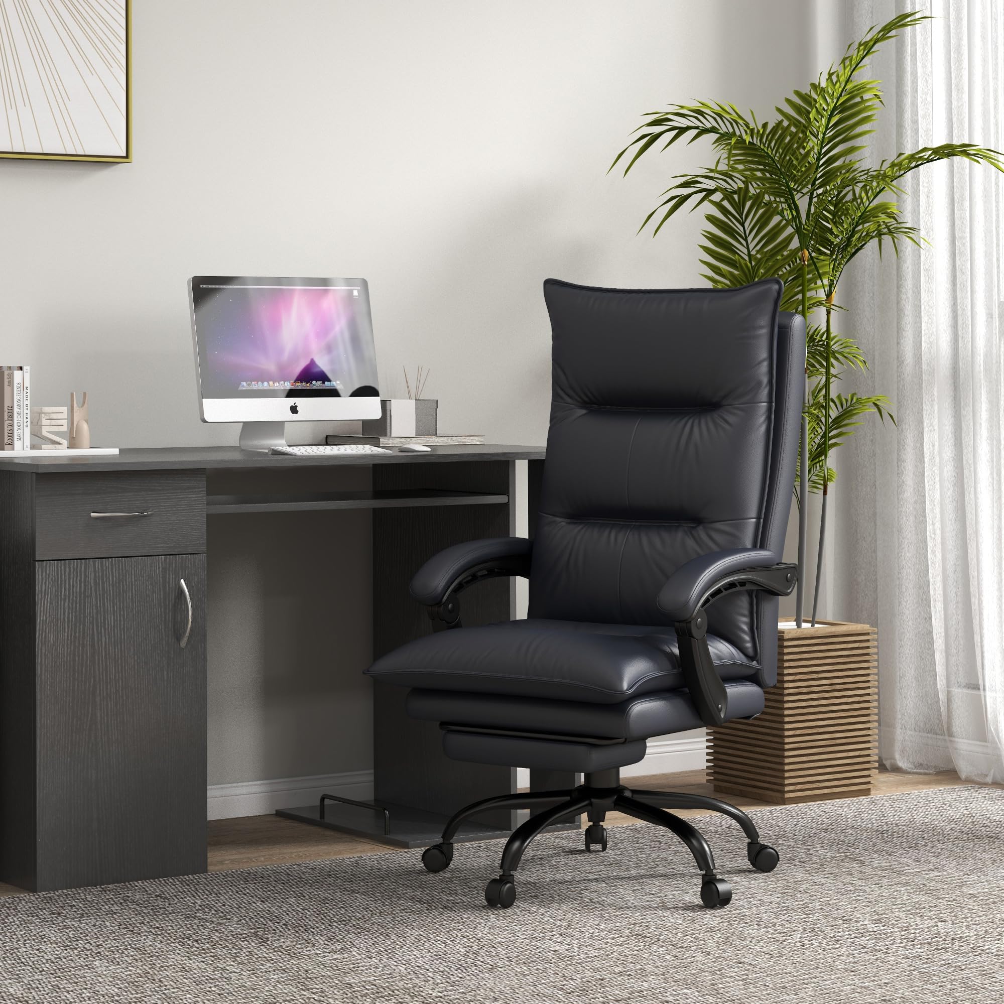 Vinsetto Executive Massage Office Chair with 6 Vibration Points, Microfiber Computer Desk Chair, Heated Reclining Chair with Footrest, Armrest, Double Padding, Charcoal Gray