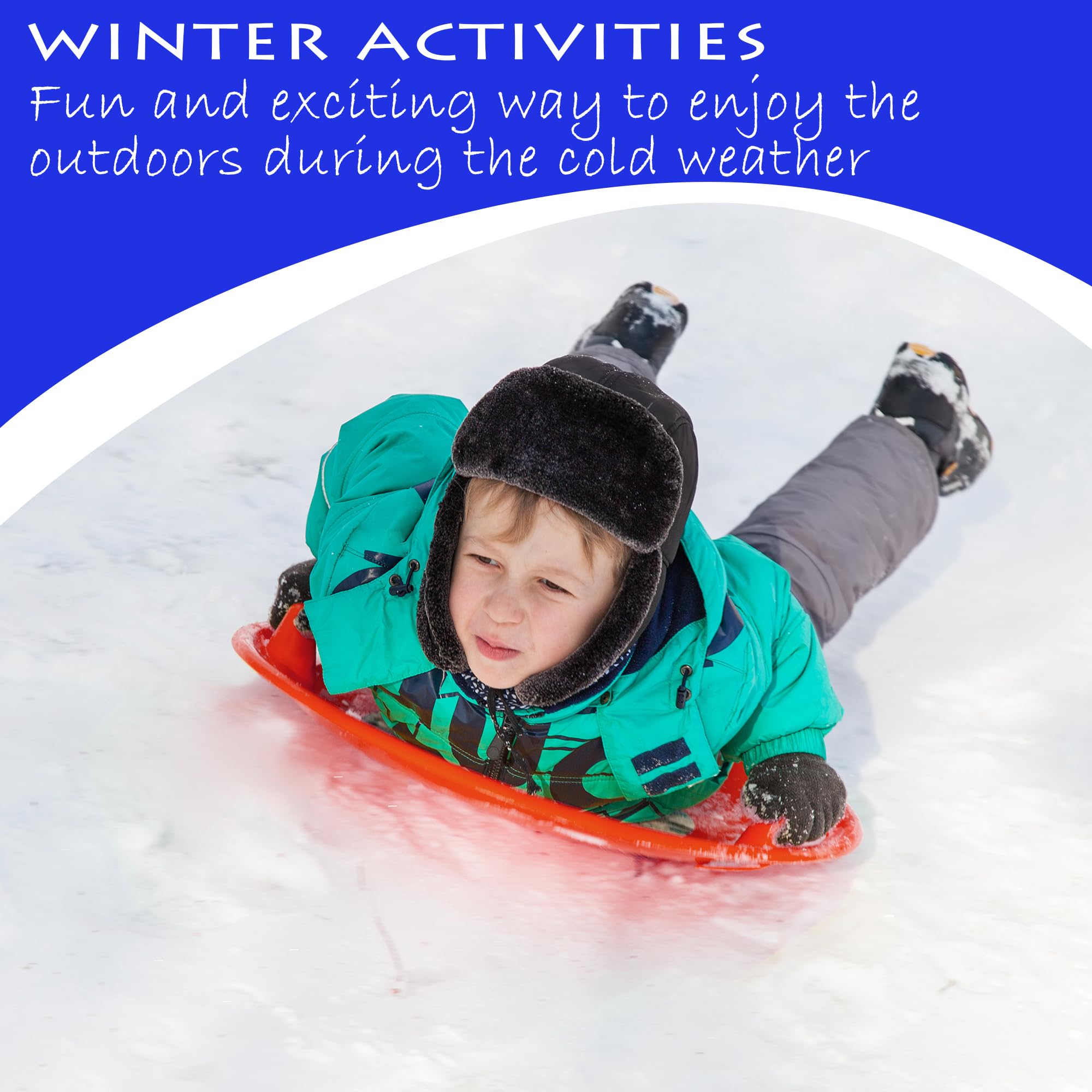 Slippery Racer Heavy-Duty Cold Resistant Downhill Pro Plastic Outdoor Winter Saucer Disc Snow Sled with Handles, Red