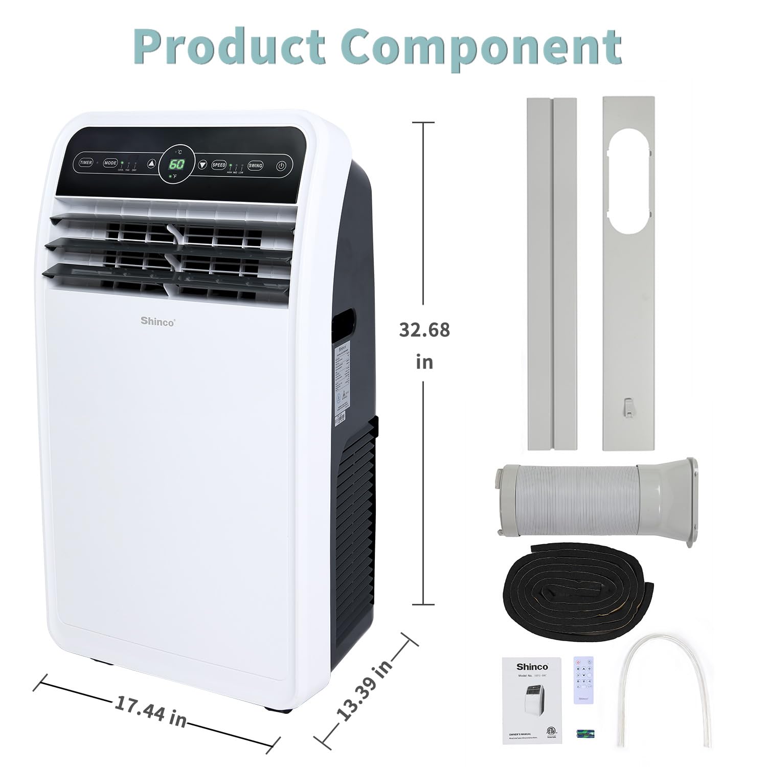Shinco 10,000 BTU Portable Air Conditioner, Portable AC Unit with Built-in Cool, Dehumidifier & Fan Modes for Room up to 300 sq.ft, RC, 24 Hour Timer, Window Kit