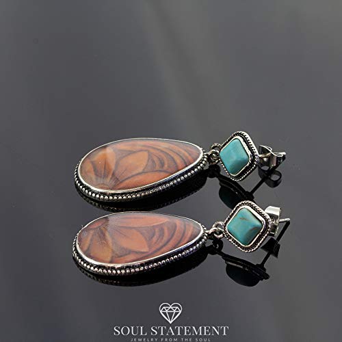 Soul Statement Women's Country Earrings Flower Turquoise Western Dangle (Wood Flower Print)