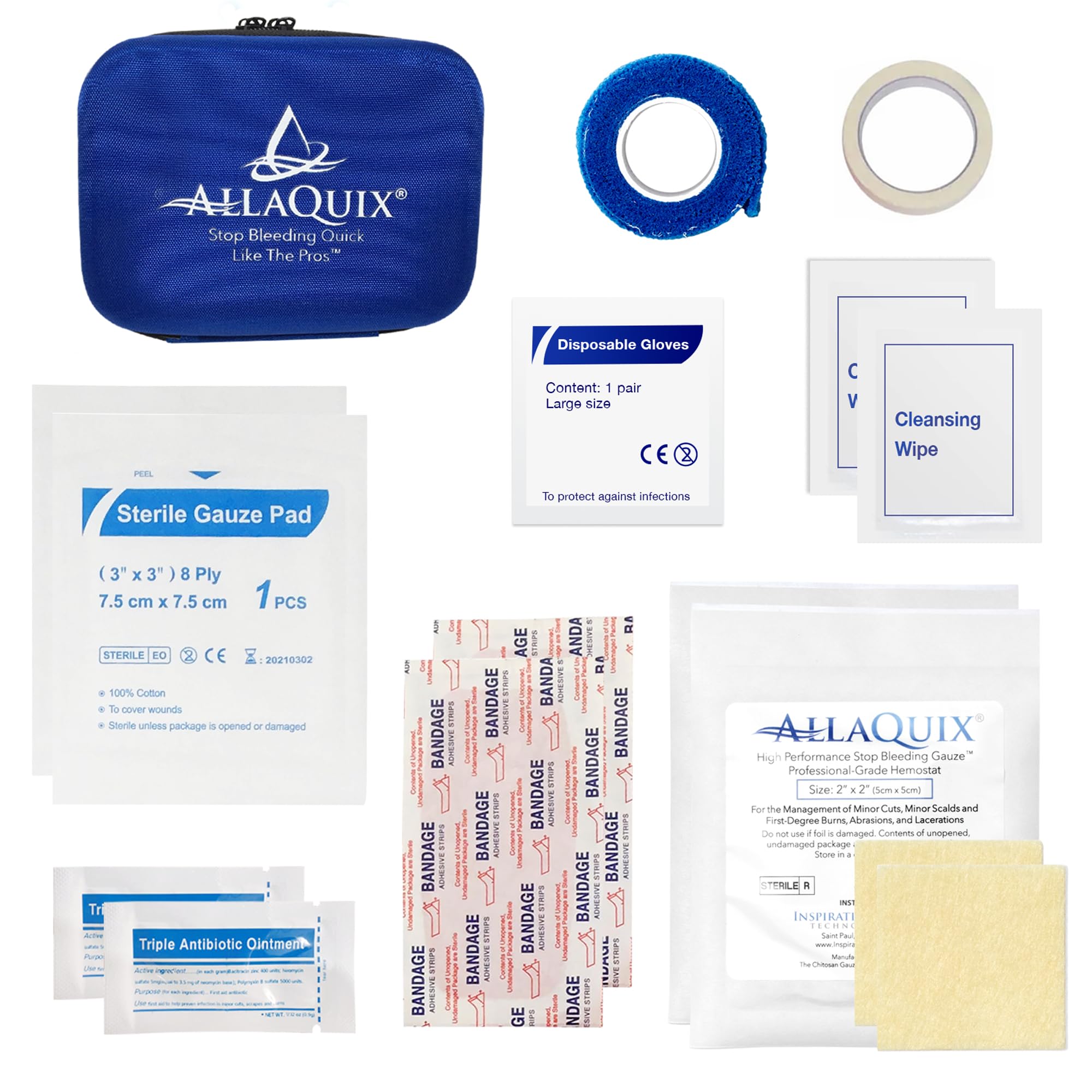 Stop Bleeding Quick Kit - First-aid with AllaQuix Stop Bleeding Gauze (Blood clotting Bandage) (Deluxe)…