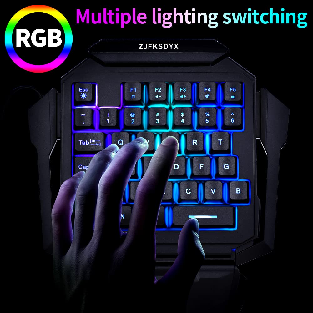 ZJFKSDYX One-Handed Gaming Keyboard and Mouse Combo, RGB Backlit 35-Key Mini Gaming Keyboard and 6D Gaming Mouse, Supports PC Gamers (Pink)