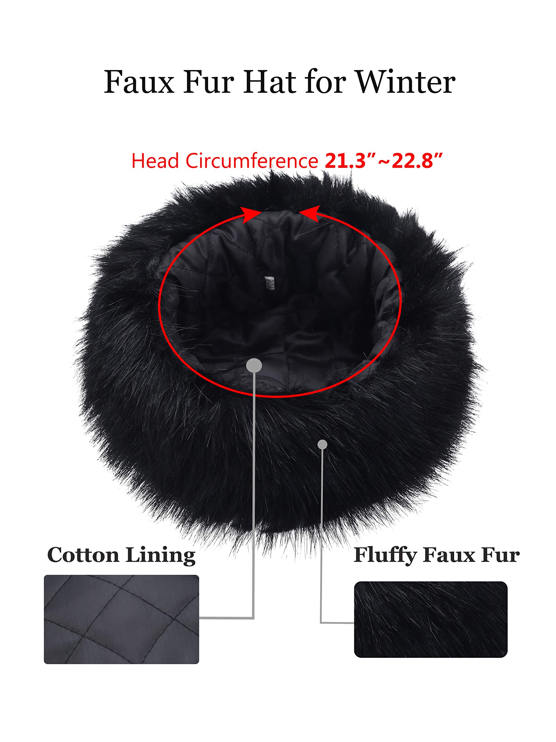 Soul Young Women's Leopard Faux Fur Hat with Fleece and Elastic for Winter(One Size,Black)