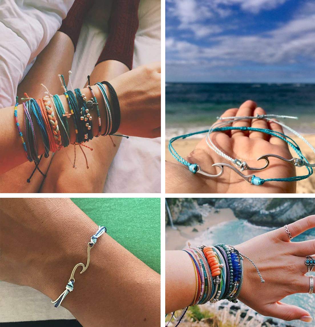 Subiceto 7 Set Wave Strand Vsco Bracelets for Women Waterproof Handcrafted Handmade Braided Rope Wax Coated Boho Woven Bracelet Set